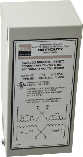 Sola/Hevi-Duty 1 Phase, 240-480 Volt Input, 120/240 Volt Output, 60 Hz ...
