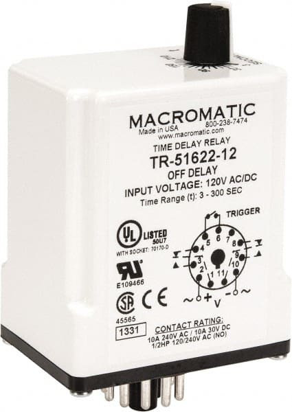 Macromatic 11 Pin, Multiple Range DPDT Time Delay Relay 10 Contact Amp ...
