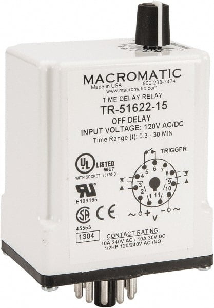 Macromatic 11 Pin, 0.3 to 30 min Delay, Multiple Range DPDT Time Delay ...