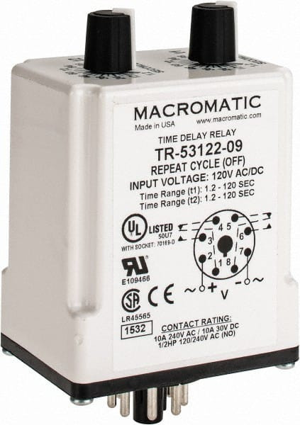 Macromatic 8 Pin, Multiple Range DPDT Time Delay Relay 10 Contact Amp ...