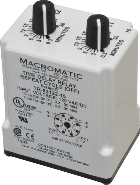 Macromatic 8 Pin, 30 min Delay, Multiple Range DPDT Time Delay Relay 10 ...