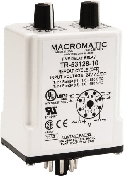 Macromatic 8 Pin, Multiple Range DPDT Time Delay Relay 10 Contact Amp ...