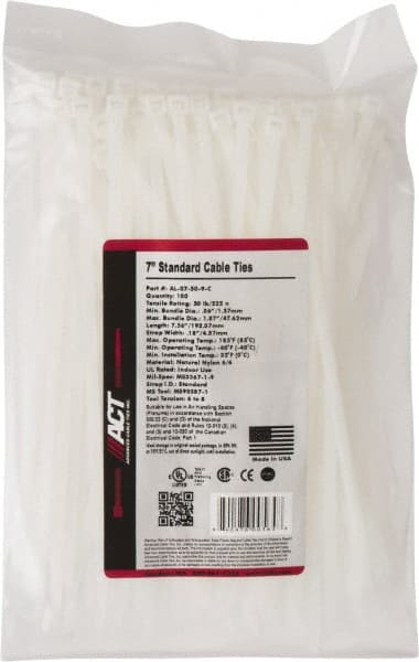 Made in USA 7.562" Long Natural (Color) Nylon Standard Cable Tie 50 Lb ...
