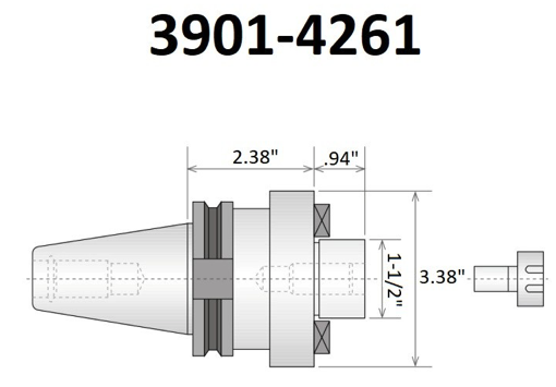 Precise CAT 40 V-Flange Shell End Mill Arbor, 1-1/2" Diameter, 2.38 ...