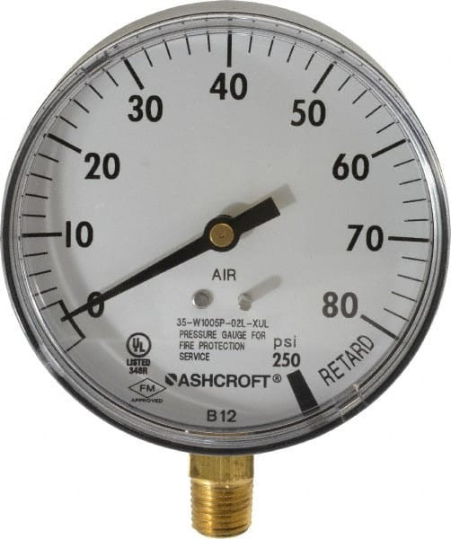 Ashcroft 3-1/2" Dial, 1/4 Thread, 0-100 Scale Range, Pressure Gauge ...