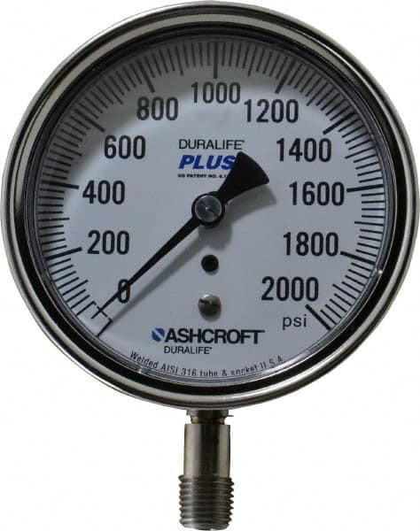 Ashcroft 3-1/2" Dial, 1/4 Thread, 0-2,000 Scale Range, Pressure Gauge ...