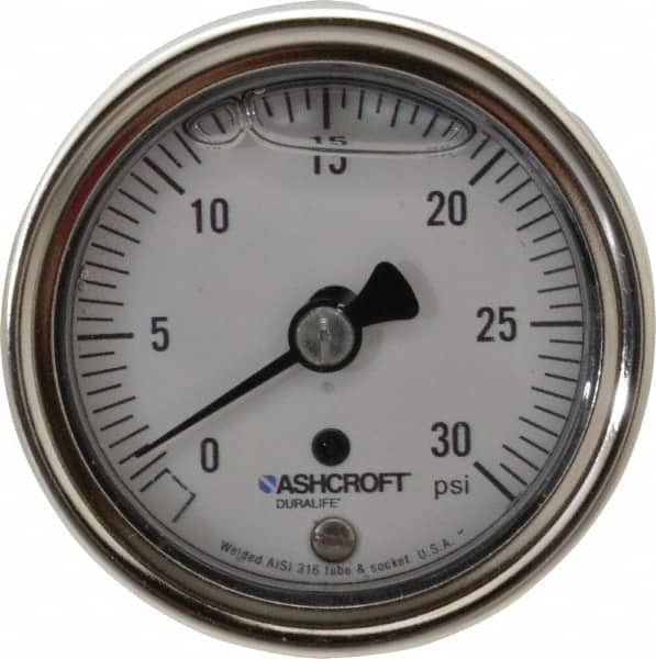 Ashcroft 2-1/2" Dial, 1/4 Thread, 0-30 Scale Range, Pressure Gauge ...