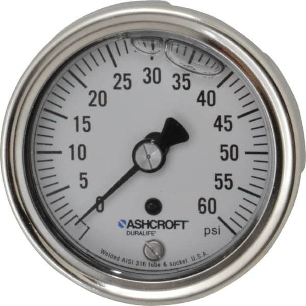 Ashcroft 2-1/2" Dial, 1/4 Thread, 0-60 Scale Range, Pressure Gauge ...