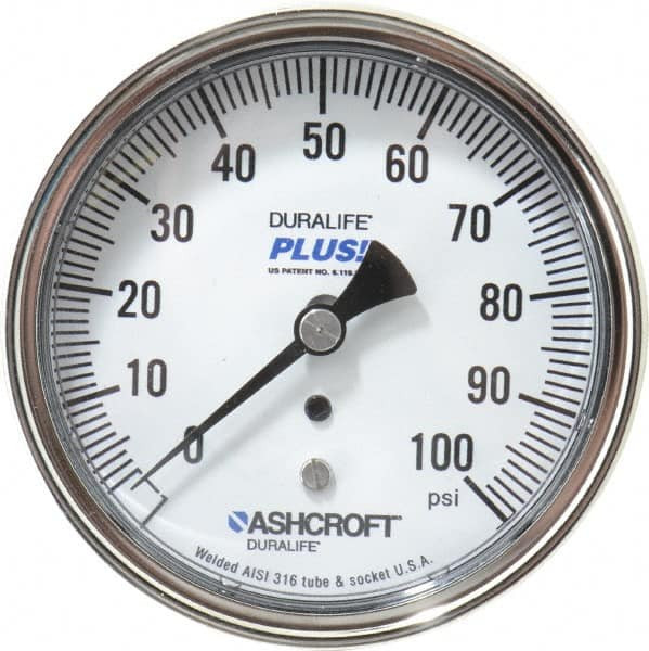 Ashcroft 3-1/2" Dial, 1/4 Thread, 0-100 Scale Range, Pressure Gauge ...