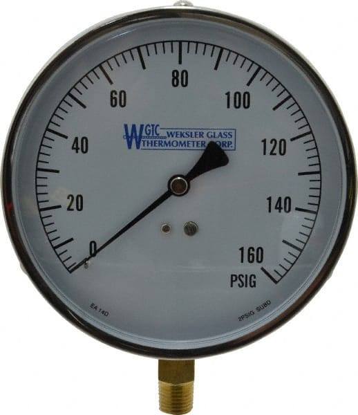 WGTC Weksler Glass Thermometer Corp. 4-1/2" Dial, 1/4 Thread, 0-160 ...