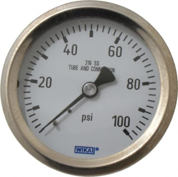 WIKA 2-1/2" Dial, 1/4 Thread, 0-100 Scale Range, Pressure Gauge Center ...