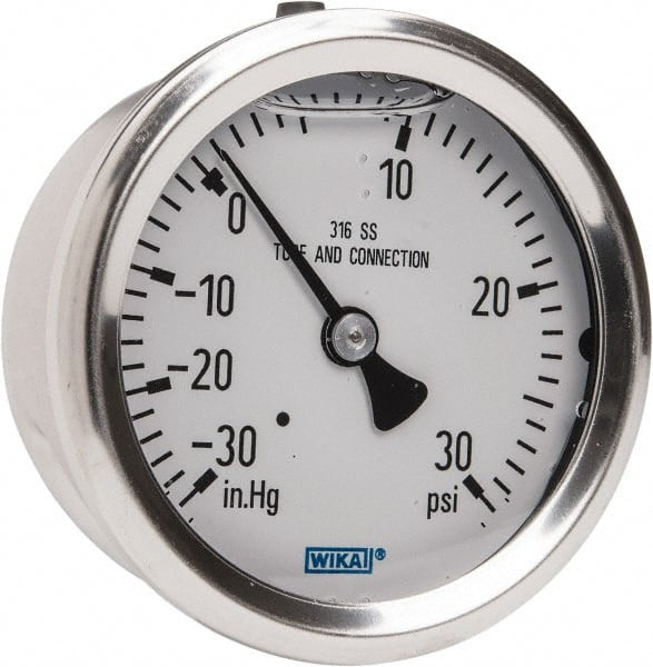 WIKA 2-1/2" Dial, 1/4 Thread, 30-0-30 Scale Range, Pressure Gauge ...