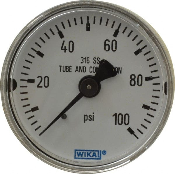 WIKA 2" Dial, 1/4 Thread, 0-100 Scale Range, Pressure Gauge Center Back ...