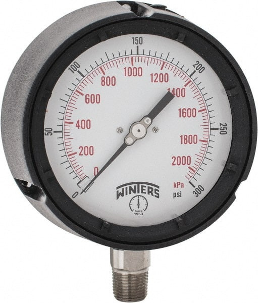 Winters Instruments 4-1/2" Dial, 1/2 Thread, 0-300 Scale Range ...