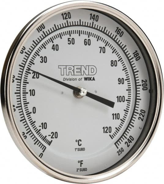 WIKA 2-1/2" Stem, 0 to 250° F Bi-Metal Thermometer Adjustable Angle ...