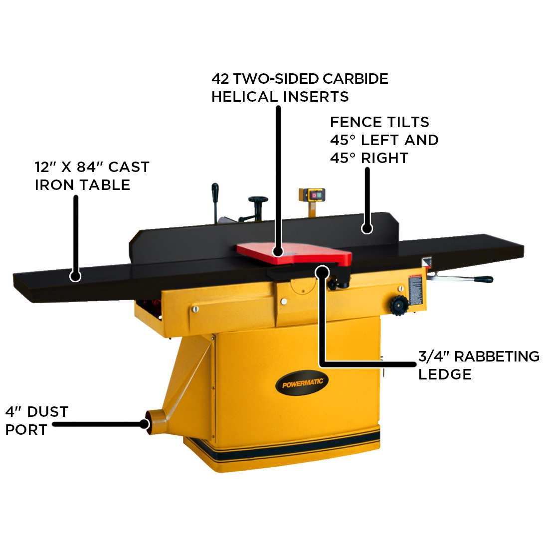 Powermatic 12" Parallelogram Jointer with ArmorGlide 1285T, Helical ...