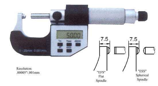 Precise 0-1" Electronic Ball End Micrometer with Spherical Spindle ...