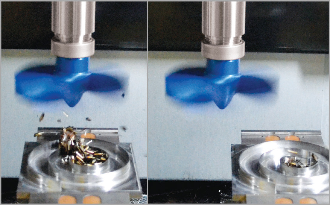 Big Kaiser Chip Fan, Chip and Coolant Cleaning Without Stopping Production