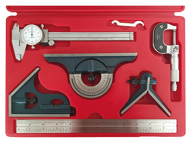 Precise 6 Piece Tool Kit with Caliper, Micrometer & Combination Square ...