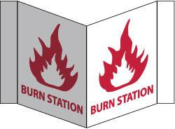 NMC "Burn Station", 8" Long x 14-1/2" Wide, Rigid Plastic Safety Sign ...