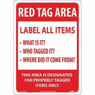 NMC "Red Tag Area Label All Items Sign", 10" Long x 14" Wide, Aluminum ...