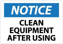 AccuformNMC "Notice - Clean Equipment After Using", 10" Long x 14" Wide ...