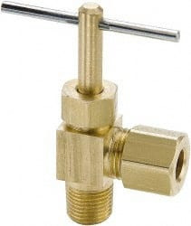 Parker Hannifin 1/4" Pipe, Angled Needle Valve Compression x MNPTF Ends ...
