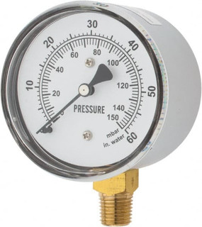 Gast 1/4" NPT psi Pressure Gauge 0-60 psi Pressure, 0-150 Millibars ...