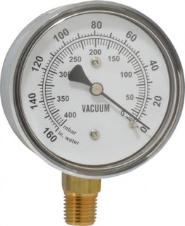 Gast 1/4" NPT Vacuum Gauge 0-60 psi Pressure, 0-400 Millibars AE134 ...