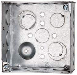 Crouse-Hinds 4 x 4 x 2-1/8" Steel Square Outlet Box 1 Gang, (16) 1/2, 3 ...