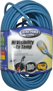 Southwire 100 ft., 14/3 Gauge/Conductors, Blue Outdoor Extension Cord 1 ...