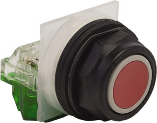 Schneider Electric 30mm Mount Hole, Extended Straight, Pushbutton Switch with Contact Block Red ...