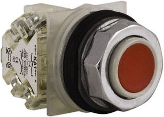 Schneider Electric 30mm Mount Hole, Extended Straight, Pushbutton Switch with Contact Block Red ...