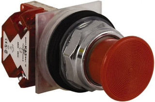 Schneider Electric 30mm Mount Hole, Extended Straight, Pushbutton Switch with Contact Block Red ...