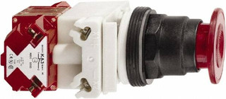 Schneider Electric 30mm Mount Hole, Extended Straight, Pushbutton Switch with Contact Block Red ...