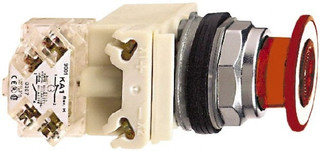 Schneider Electric 30mm Mount Hole, Extended Straight, Pushbutton Switch with Contact Block Red ...