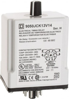 Square D 8 Pin, 999 hr Delay, DPDT Time Delay Relay 10 Contact Amp, 24 ...