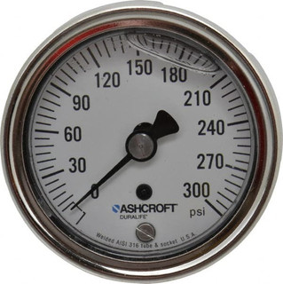 Ashcroft 2-1/2" Dial, 1/4 Thread, 0-300 Scale Range, Pressure Gauge ...