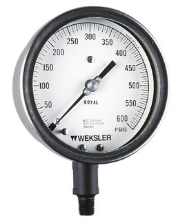 Weksler Instruments 2-1/2" Dial, 1/4 Thread, 0-60 Scale Range, Pressure ...
