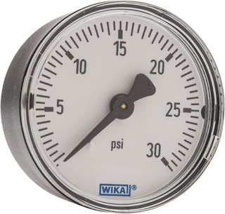 WIKA 2" Dial, 1/4 Thread, 0-30 Scale Range, Pressure Gauge Center Back ...