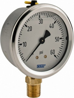 WIKA 2-1/2" Dial, 1/4 Thread, 0-60 Scale Range, Pressure Gauge Lower ...