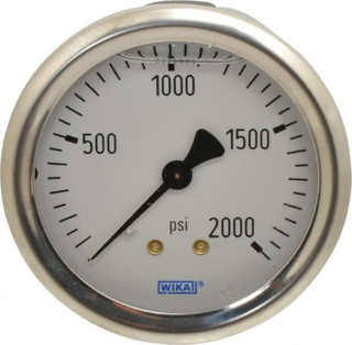 WIKA 2-1/2" Dial, 1/4 Thread, 0-2,000 Scale Range, Pressure Gauge ...