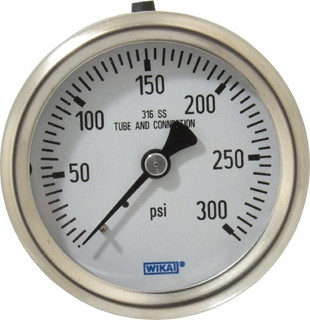 WIKA 2-1/2" Dial, 1/4 Thread, 0-300 Scale Range, Pressure Gauge Center ...
