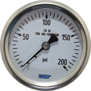WIKA 2-1/2" Dial, 1/4 Thread, 0-200 Scale Range, Pressure Gauge Center ...