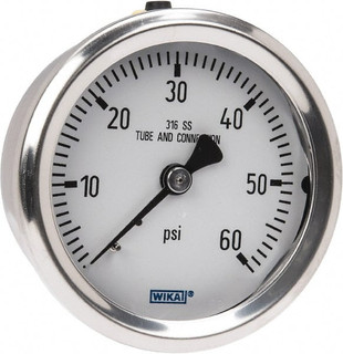 WIKA 2-1/2" Dial, 1/4 Thread, 0-60 Scale Range, Pressure Gauge Center ...