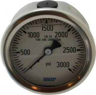 WIKA 2-1/2" Dial, 1/4 Thread, 0-3,000 Scale Range, Pressure Gauge ...