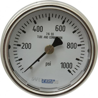 WIKA 2-1/2" Dial, 1/4 Thread, 0-1,000 Scale Range, Pressure Gauge ...