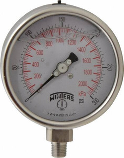 Winters Instruments 4" Dial, 1/4 Thread, 0-300 Scale Range, Pressure ...