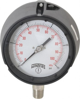 Winters Instruments 4-1/2" Dial, 1/2 Thread, 0-15 Scale Range, Pressure ...
