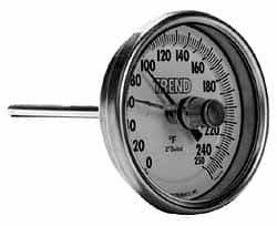 WIKA 2-1/2" Stem, 200 to 1,000° F Bi-Metal Thermometer Back Connected ...